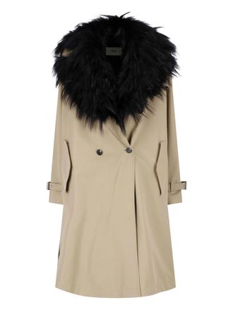 Fendi Cotton Trench Coat With Fur