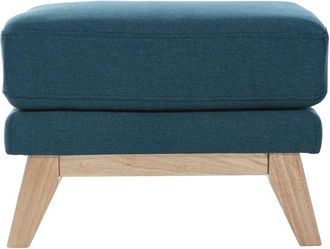 Miliboo Pouf repose-pieds d&eacute;houssable scandinave en tissu bleu canard et bois clair oslo