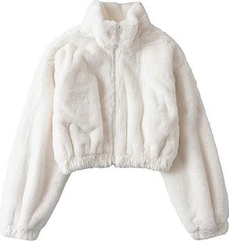 Generic Vestes dautomne et dhiver pour femme, couleur unie, courte, ample, fermeture &eacute;clair, cardigan, blanc, S