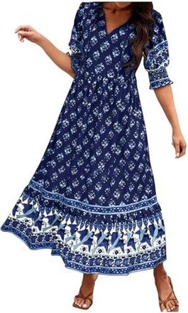 Generic Robes boh&egrave;me 2026 pour femmes 2024 robe maxi florale boh&egrave;me, bleu, M