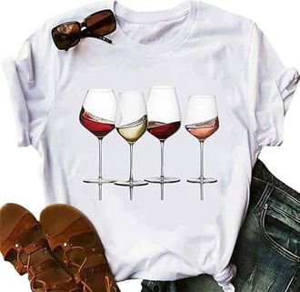 Keephen Verre &agrave; Vin T-Shirt pour Femmes Nouveaut&eacute; Verre &agrave; Vin Impression 3D T-Shirts &Eacute;t&eacute; Col Rond Manches Courtes Chemises &Eacute;t&eacute; Tee Casual Tops