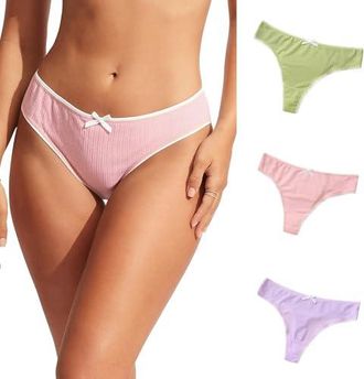 Alexis Leroy Lot de 3 Strings Femme Culottes Texturée Doux Couleur Unie Multipack Vert/Rose/Violet Clair L