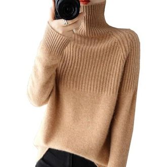 Generic Pull &agrave; col roul&eacute; pour Femme, Manches Longues, Ample, &eacute;pais, c&ocirc;tel&eacute;, Doux et Confortable, id&eacute;al pour lhiver