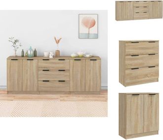 vidaXL 3-tlg. Sideboard Sonoma Eiche-Optik Holzwerkstoff - Sideboard - Wohnzimmerm&ouml;bel - Holz Sideboard - Regal - Aufbewahrung