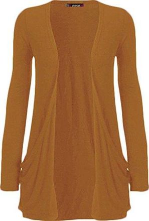 WearAll Cardigan à manches longues et poche pour femme Tailles 36-54, moutarde, 3XL