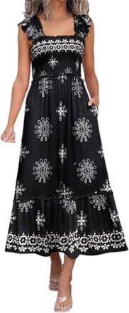 Generic Robe de soir&eacute;e longue d&eacute;contract&eacute;e sans manches pour femme, Noir, XXL