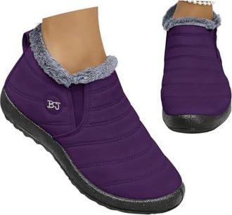 Minetom Bottes De Neige Femme Chaussures dhiver Chaud Fourrure Confortable Antidérapantes Outdoor Plates Bottine avec Fermeture Éclair Latérale A Violet 37 EU
