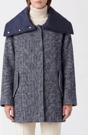 N&deg;21 Manteau court oversize &agrave; simple boutonnage en laine m&eacute;lang&eacute;e &agrave; motif chevron