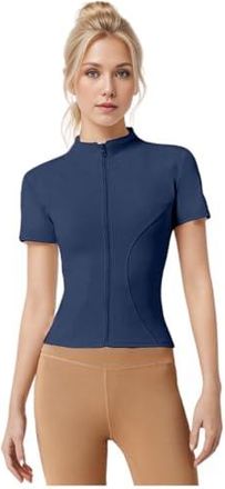 Generic 2026 Vestes de fitness pour femme Coupe ajust&eacute;e d&eacute;contract&eacute;e &agrave; manches courtes Sport Yoga Top, bleu marine, XXL