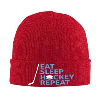 Generic Dr&ocirc;le Dormir Manger Hockey R&eacute;p&eacute;ter Unisex Bonnets Hiver &Eacute;lastique Bonnets Tricot&eacute; Doux Bonnet De P&ecirc;cheur pour Cyclisme Casque Moto Toutes Les Saisons