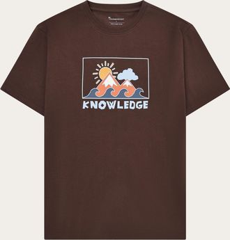 Knowledge Cotton Apparel Herren vegan T-Shirt Herren Front Print Shaved Chocolate