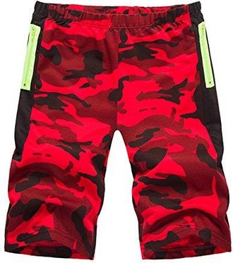 LaoZanA Homme Short De Sport Camouflage Elastique Bermuda Pantacourt Militaire Pantalon Court Rouge S
