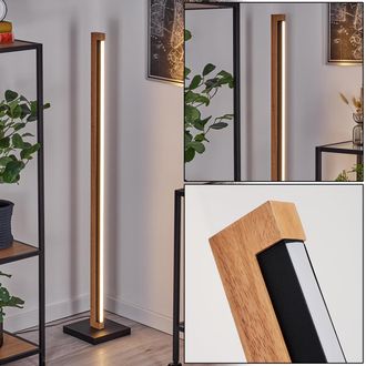 HOFSTEIN LED Stehleuchte Lemene, Stehlampe aus Holz/Metall/Kunststoff in Naturfarben/Schwarz/Weiß, Leuchte im modernen Design, Höhe 113 cm, mit Fußschalter, 23