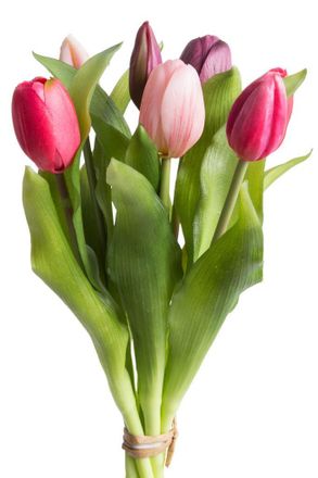 Botanic-Haus k&uuml;nstliches Tulpenb&uuml;ndel/k&uuml;nstlicher Tulpenbund Sandy mit 4 Tulpen und 3 Tulpenknospen Farbe: Pink-Beauty-aubergine real Touch