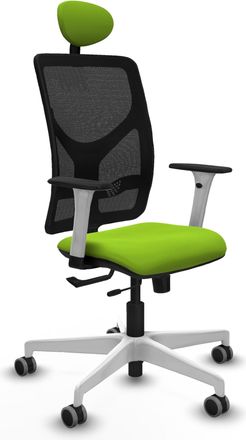 Piqueras y Crespo B&uuml;ro-Rollstuhl mit wei&szlig;en und schwarzen Armlehnen, h&ouml;henverstellbare Lendenwirbelst&uuml;tze und festes Kopfteil, ausgestattet mit Syncro/Traslack. Schwarz