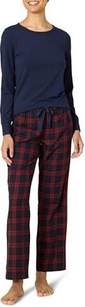 Amazon Essentials Ensemble de nuit léger en flanelle avec pantalon et t-shirt à manches longues pour femme (disponible en grande taille) - Motif écossais bordeaux/bleu 