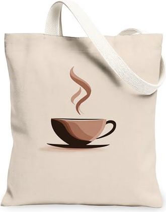 Generic Sacs fourre-tout en toile pour tasse &agrave; caf&eacute;, illustration de boisson &eacute;l&eacute;gante, sacs d&eacute;picerie r&eacute;utilisables, vintage, l&eacute;gers, lavables, beige, 13x15 I