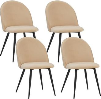 Albatros-Moebel Capo Lot de 4 chaises de salle &agrave; manger avec housse en velours Beige - Design vintage &eacute;l&eacute;gant - Housse en velours - Chaise rembourr&eacute;e certifi&eacute;e SGS - 