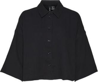 Vero Moda Chemisier Femme avec Patte de Boutonnage, Manches Courtes et col, Coupe Ample, Couleurs:Noir, Taille:XL