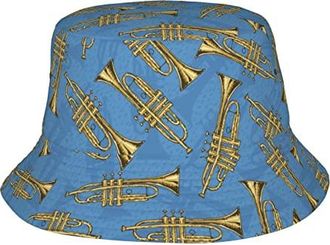 Generic Funky Seau Chapeau Modèle de Notes de Musique des Trombones dorés Chapeaux de Soleil de Plage Imprimé Bobs Homme pour pêche Filles Femmes