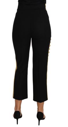 Dolce & Gabbana Womens Military Embellished Pants Black Gold Dress Wool