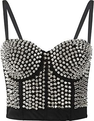Generic LOSVIP Femmes Corset V&ecirc;tements Cousu &Agrave; La Main Discoth&egrave;que Strass Jarretelles Sequin Corset Top Femmes Chemisiers En Mousseline Manches Courtes Pour F