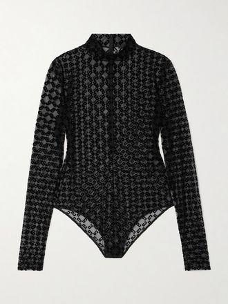 Givenchy Body Aus Stretch-mesh Mit Flockprint - Schwarz