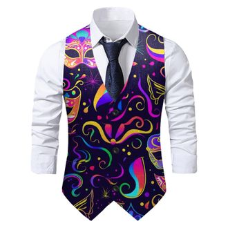 Generic Anzugweste Herren &Auml;rmellose Gilet M&auml;nner Weste Gilet Casual Bunt Anzug Weste mit Karnevalsmuster Leichte Jackett Slim Anzug Karneval Kost&uuml;m f&uuml;r Hochze
