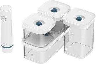 Zwilling FRESH & SAVE CUBE La Mer Vakuum Starterset, Größe S/M, 5-tlg, inkl. Vakuumpumpe, Luftdichte & Vakuumierbare Aufbewahrung, Spülmaschinengeeignet, Trans