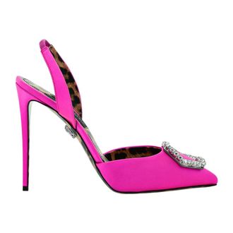 Philipp Plein Femme, Chaussures, Rose, Taille: 37 EU Escarpins D&eacute;collet&eacute; Slingback en Satin avec Hexagone en Cristal