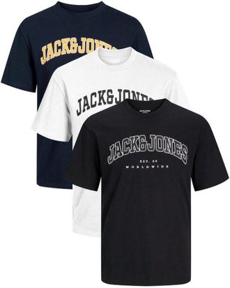 Jack & Jones Print-Shirt stilvolle Slim-Fit und Regular Shirts (Spar Set, 3er-Pack) Shirts mit Printaufdruck aus Baumwolle