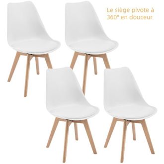 Woltu Woltu - Lot de 4 Chaise Pivotante Salle &agrave; Manger Chaise de Cuisine, Si&egrave;ge en pu, Pieds en Bois Massif, Blanc