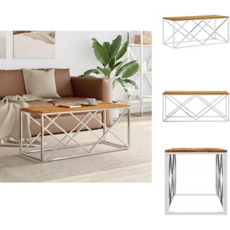 vidaXL Couchtisch Edelstahl und Massivholz Akazie - Couchtisch - Esszimmertisch - Wohnzimmertisch - Sideboard - Edelstahl Couchtisch