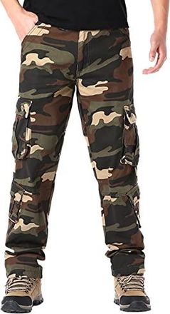 Generic Pantalon de travail cargo pour homme, pantalon de randonnée camouflage avec poches, pantalon décontracté en coton droit à taille élastique pour homme,