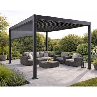 Best Mobilier Cherry - pergola bioclimatique + store 4m - aluminium - 4x3m - gris anthracite - gris anthracite