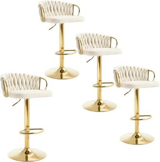 Woltu Lot de 4 Tabourets de Bar WOLTU, Tabourets Pivotant &agrave; 360&deg;, Hauteur R&eacute;glable, Velours + M&eacute;tal, Cr&egrave;me