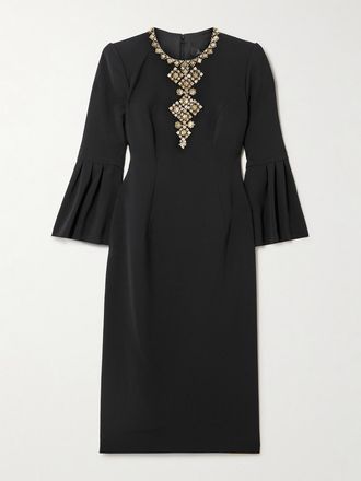 Jenny Packham Robe Midi En Crêpe Stretch À Volants Et À Ornements Margot - Noir