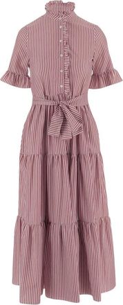 F.it Femme, Robes, Multicolore, Taille: 46 FR Robe en coton ray&eacute; avec col &agrave; volants