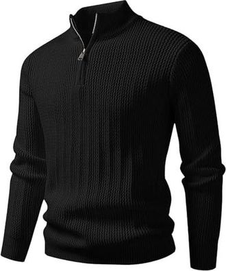 Generic Pull &agrave; demi-fermeture &eacute;clair en coton pour homme - Pull &agrave; col roul&eacute; - Motif torsad&eacute; - Manches longues - Doux et &eacute;pais - Pull dhiver &agrave; manches longues 