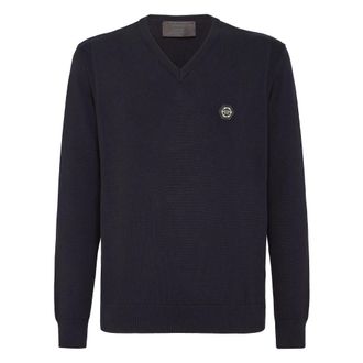 Philipp Plein Cotton Pullover V-Neck LS - - Knitwear - Herren - Blau - 3XL