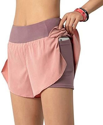 ORANDESIGNE Femme 2 en 1 Shorts de Running Short Pantalon de Jogging Short de Yoga Taille Haute Poches Latérales Rose S