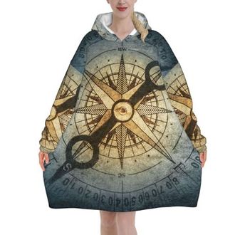 Generic Sweat &agrave; capuche vintage avec motif t&ecirc;te de mort et boussole pour femme et homme adulte surdimensionn&eacute; pour une couverture douce et chaude