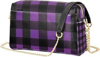 Mnsruu Sacs à bandoulière pour femme, sac à main en cuir à carreaux violet et noir