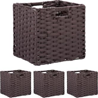 Relaxdays Aufbewahrungskorb, 4er Set, geflochten, Kleidung, Spielzeug, HBT: 31 x 32 x 30 cm, Kunststoff Regalkorb, braun