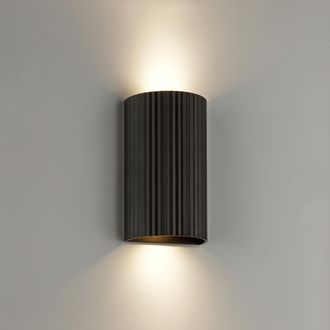 Lightbox Wandleuchte, 18x10x6 cm, GU10 Fassung, Lichteffekt durch Up-Down-Light, geriffelter Schirm, dimmbar, Aluminium, schwarz, moderne Wandlampe f&uuml;r Wohnzim