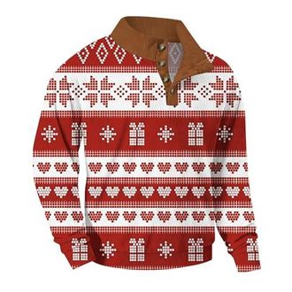 Generic Pull à col rond pour homme - Pull de Noël imprimé sur toute la surface - Motifs de vacances classiques - Tissu confortable - Vos tenues de Noël - Swea