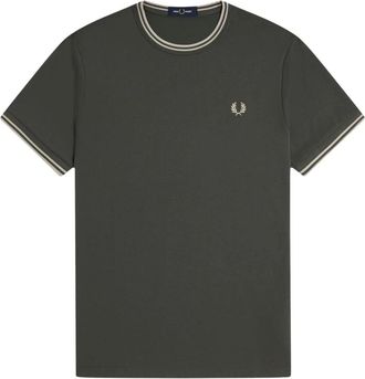 Fred Perry Homme, Tops, Vert, Taille: XL T-shirt &agrave; double passepoil