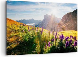 Arttor Wandbilder Dekoration Wohnzimmer Berge Wiese Blumen Bilder auf Leinwand 120x80cm Leinwandbild Schlafzimmer K&uuml;che Deko Wand Kunstdruck Art Gro&szlig; XXL Wan