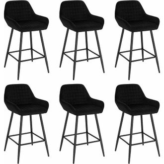 Woltu Woltu - Lot de 6 Tabourets de bar Chaise de Bar avec Accoudoirs, Design Chaise Haute pour Bar, Si&egrave;ge en Velours, Cadre en m&eacute;tal, Noir