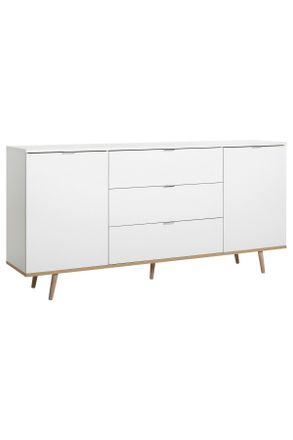 MID.YOU Mid.you Sideboard, Wei&szlig;, Sonoma Eiche, Holzwerkstoff, Eiche, massiv, 2 F&auml;cher, 3 Schubladen, 180x87x40 cm, Wohnzimmer, Kommoden & Sideboards, Sideboar